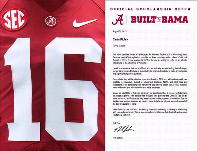What an official offer looks like from Alabama football - Saturday Down ...