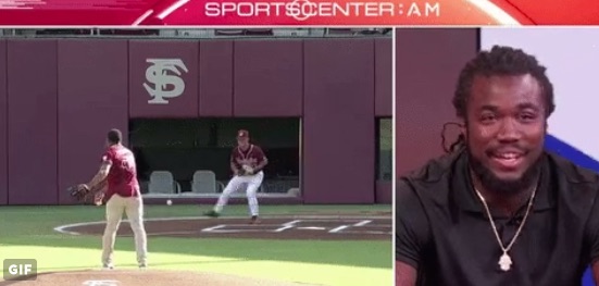 Here's the all-time worst first pitch you'll see from a college ...