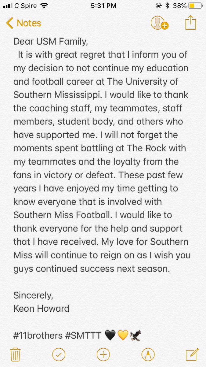 Southern Miss QB Keon Howard announces he will not play football next ...
