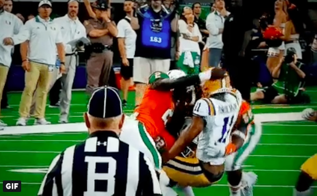 WATCH: Key Miami DB ejected on early targeting call - Saturday Down South