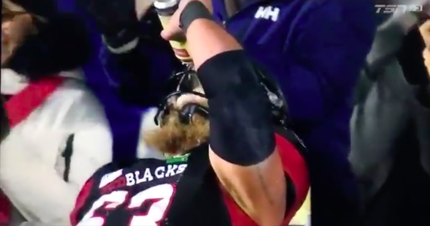 WATCH: CFL offensive lineman literally chugs a beer during TD ...