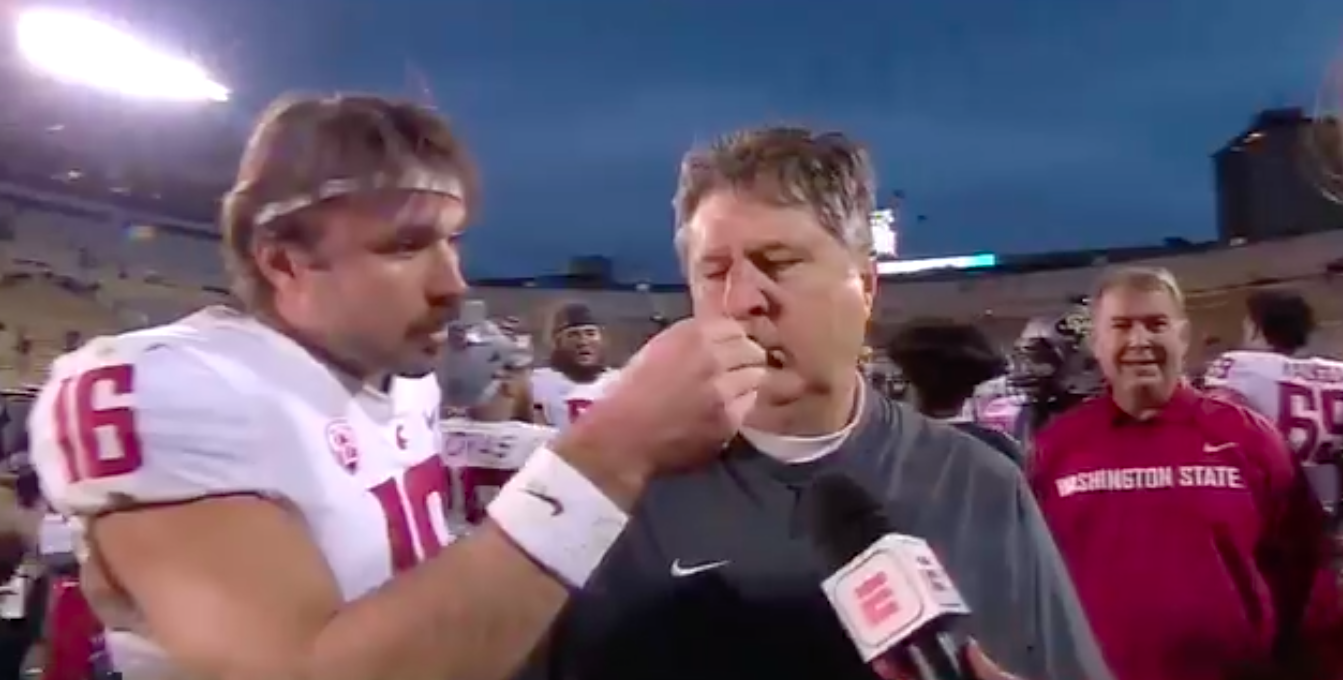 WATCH: Mike Leach accepts fake mustache in stride during hilarious live ...