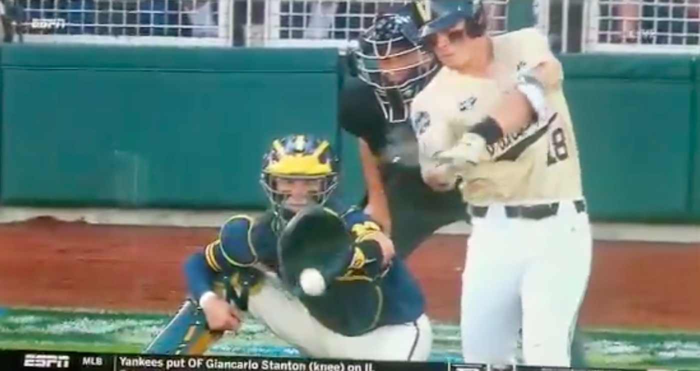 WATCH: Michigan catcher Joe Donovan takes foul ball to very sensitive ...