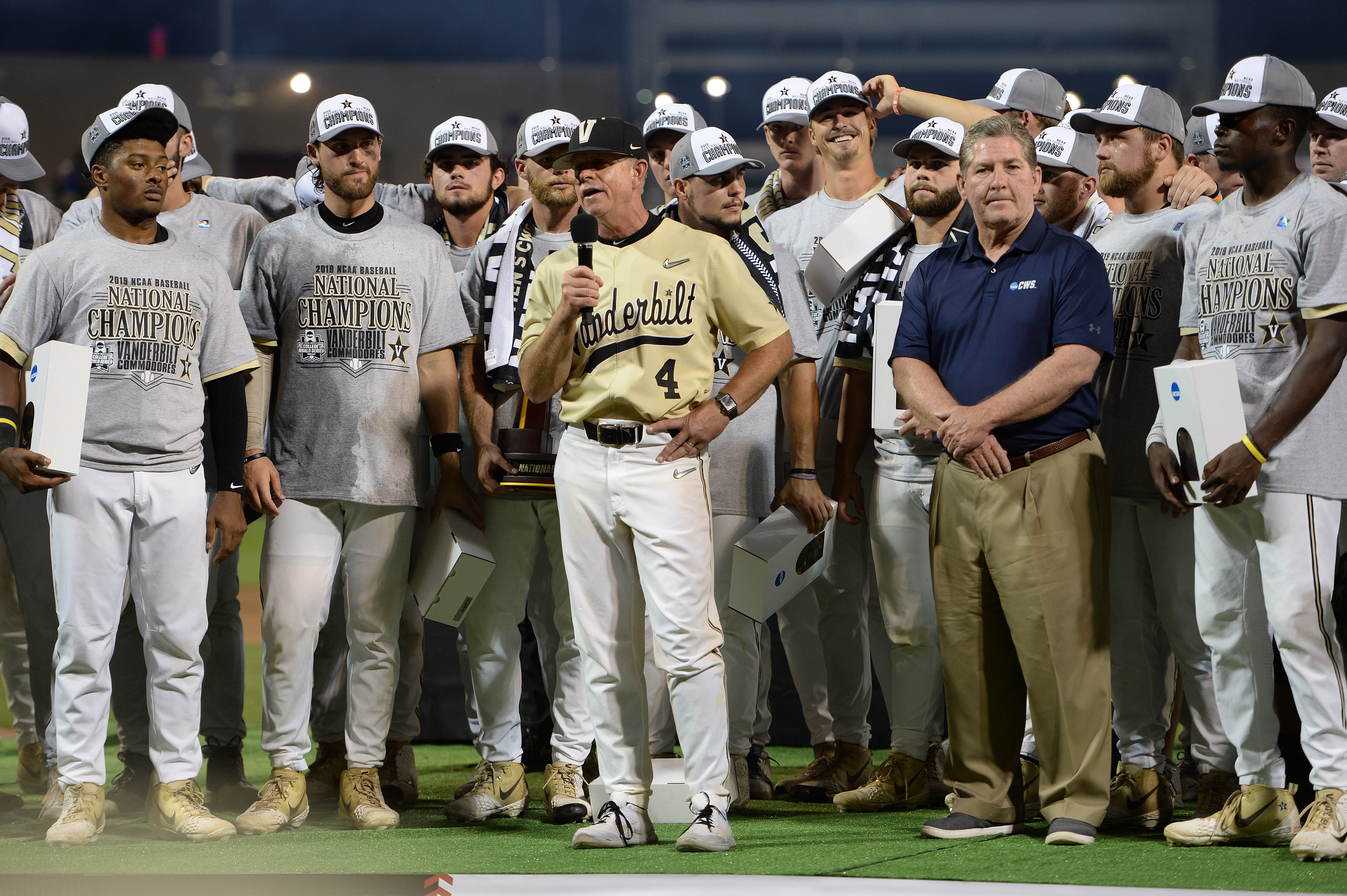 Vanderbilt's Tim Corbin reacts to winning his second national ...