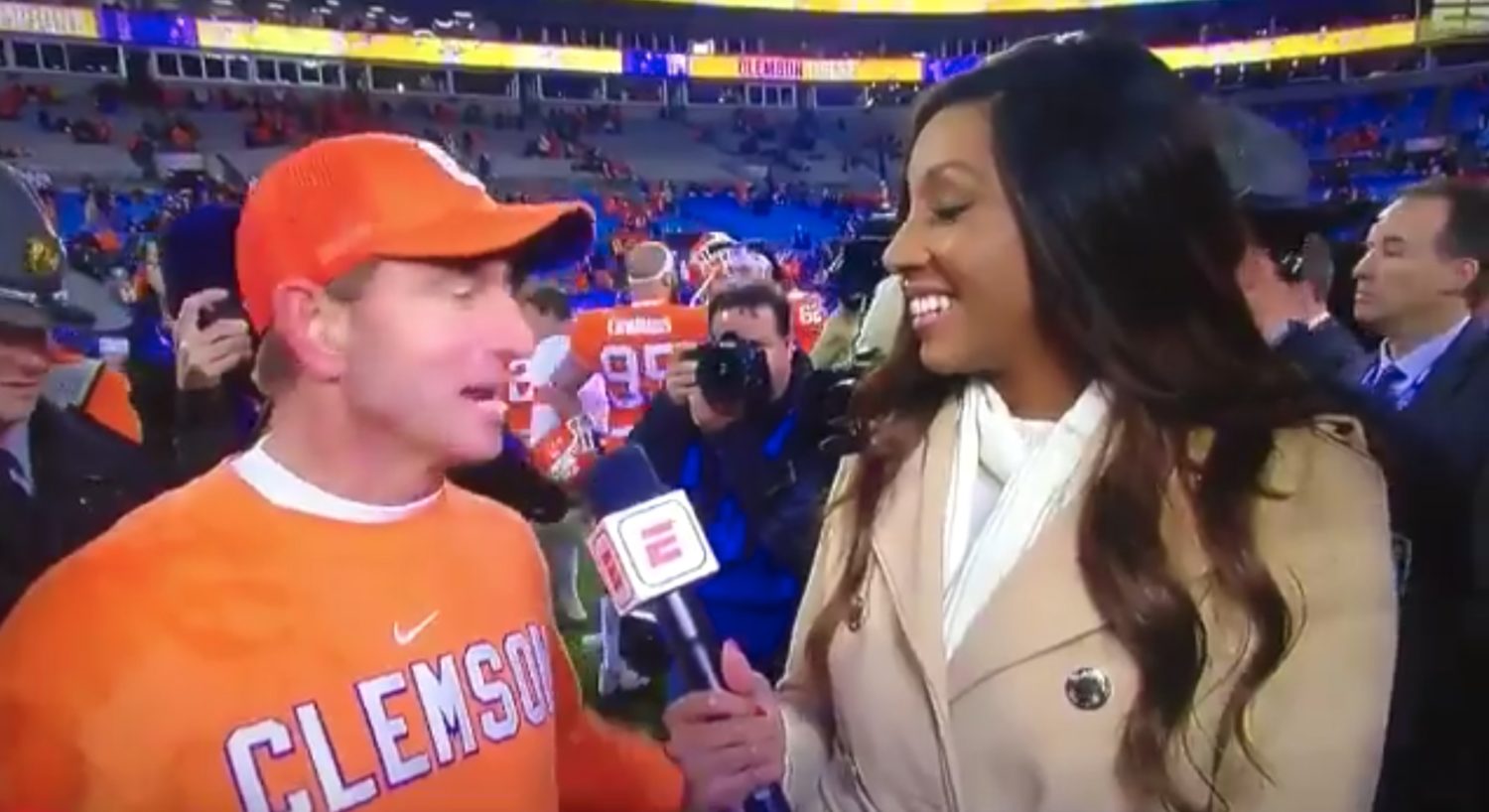 Dabo Swinney does his Steve Spurrier impression after Clemson breaks a ... Dabo Swinney does his Steve Spurrier impression after Clemson breaks a ...