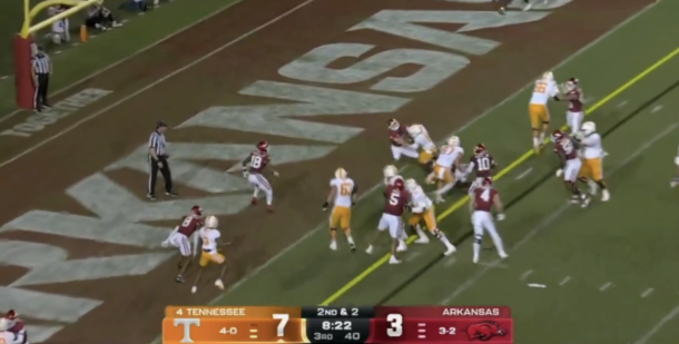 Dylan Sampson levels Arkansas linebacker en route to key touchdown vs ...