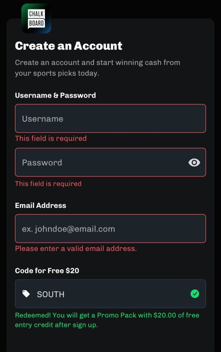 Chalkboard Promo Code SOUTH for $100 match (November 2025)
