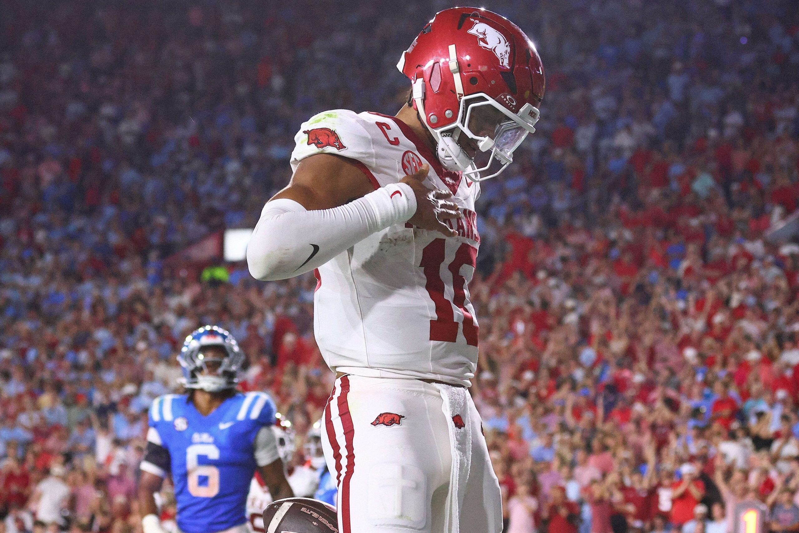 Arkansas QB Taylen Green leads all FBS players in key category after ...