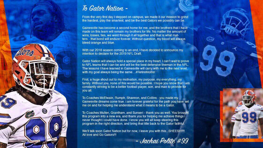 Florida DE Jachai Polite announces NFL Draft decision - Saturday Down South