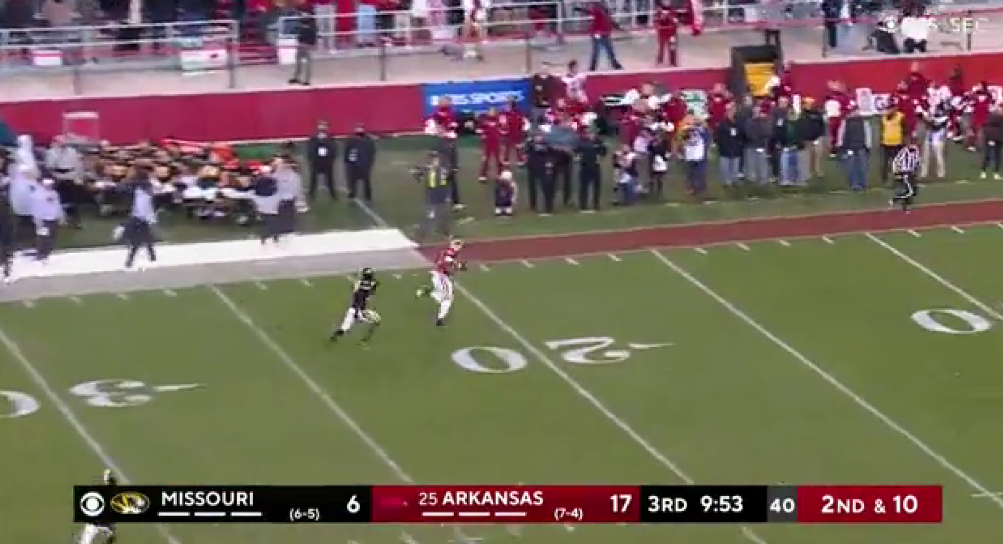 Treylon Burks breaks Arkansas program record with TD catch vs. Mizzou ...