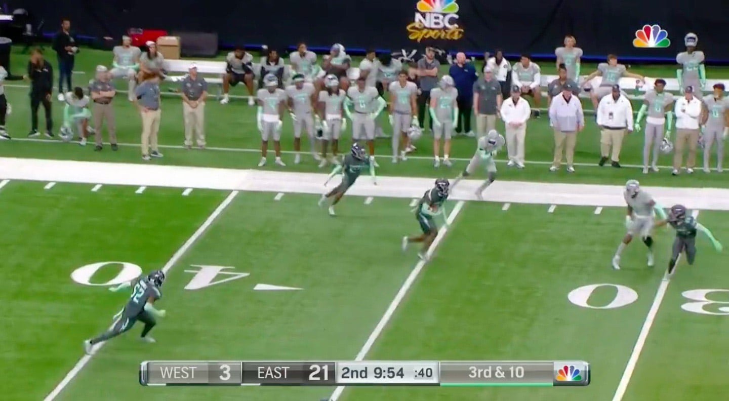 Alabama signee Caleb Downs snags interception during All-American Bowl